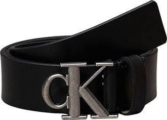 Calvin Klein Herren Gürtel Monogram Plaque Buckle 3,5 cm Ledergürtel, Schwarz (Black/Antique Silver), 120 cm