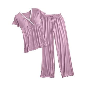 Generic V&ecirc;tements de sport pour femme 2 pi&egrave;ces en coton et lin &agrave; manches 3/4 et pantalon pour femme, ensemble de v&ecirc;tements de d&eacute;tente pour femme, tenue de spo