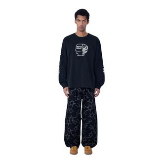Brain Dead Homme, Pantalons, Noir, Taille: L Pantalon Large Imprim&eacute;