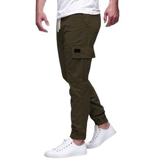 Generic Pantalon de jogging cargo à revers pour homme, coupe ajustée, cordon de serrage réglable, pantalon de randonnée léger avec poches, pantalon de travail