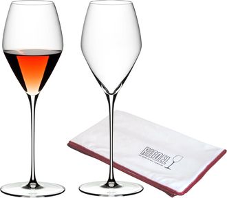 Riedel Veloce Rosé Weingläser 2er Set, 347 ml, Roséweingläser-Set mit Mikrofaser-Poliertuch (50 x 64 cm), Kristallglas