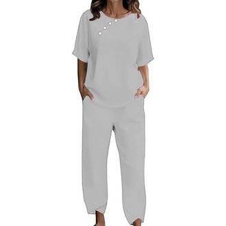 Generic Surv&ecirc;tement pour femme - Grande taille - Chemise &agrave; manches longues - Pantalon large assorti - Tenue de vacances 2 pi&egrave;ces - Surv&ecirc;tement pour femme - En