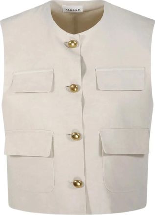 P.A.R.O.S.H. P.a.r.o.s.h., Femme, Vestes, Beige, Taille: 40 FR Gilet en m&eacute;lange de lin avec boutons dor&eacute;s