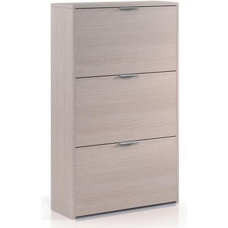 PEGANE Pegane - Commode à chaussures en bois de 3 portes coloris chêne -113 x 60 x 22 cm