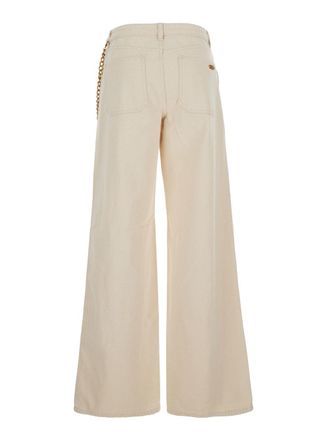 Michael Michael Kors Womens Beige Wide Leg Jeans With Chain Detail Cotton