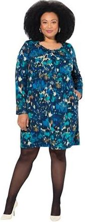 Ulla Popken Femme Grandes Tailles Robe en Jersey à col Rond et Manches Longues, Coupe évasée Marine 54+ 834171130-54+