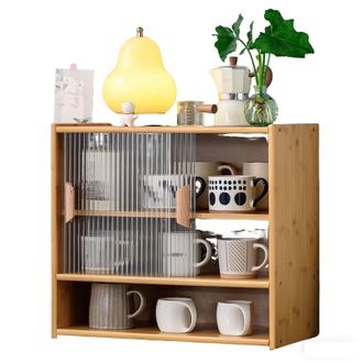 Generic Kompaktes Sideboard mit schmal gerahmten Glast&uuml;ren Dreistufige Aufbewahrung mit verstellbaren Einlegeb&ouml;den Geeignet for Wohnzimmer, K&uuml;che oder Arbeits
