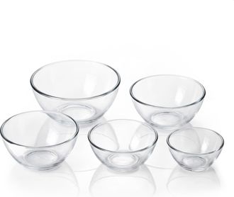 Arendo R&uuml;hrsch&uuml;sseln aus Glas mit Deckel - Glassch&uuml;ssel 5er Set - 1000ml + 1500ml + 2000ml + 2700ml + 4400ml - R&uuml;hrsch&uuml;sseln klein bis gro&szlig; - Borosilikatglas