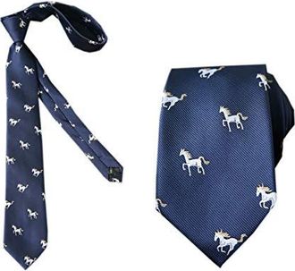 ACVIP Cravate classique pour homme avec motif brodé danimaux - 7 cm, Cheval bleu marine, taille unique