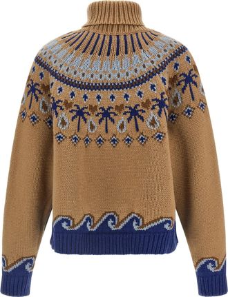 Alanui Fair Isle Jacquard Turtleneck Sweater - Camel