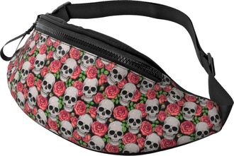 Generic H&uuml;fttaschen Multifunktionale Umh&auml;ngetaschen Totenkopf Und Rosen Mode Lauftasche F&uuml;r Radfahren Aktivit&auml;ten Damen 14X35Cm