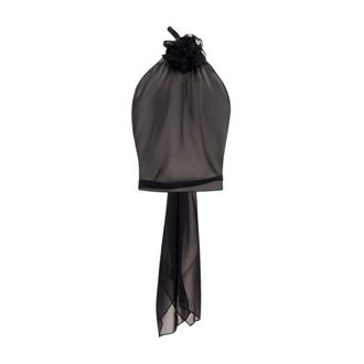 Dolce & Gabbana Seiden Chiffon Halterneck Blumentop - - Tops - Damen - Schwarzk - L