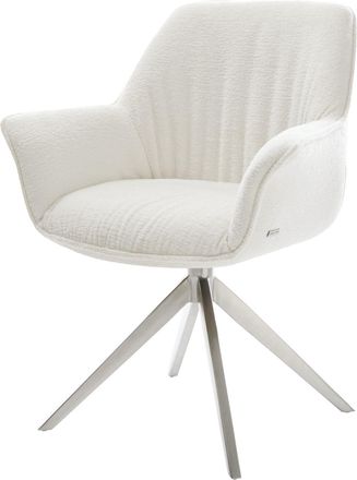 DELIFE Esszimmerstuhl Keila-Flex mit Armlehnen Kreuzgestell breit Edelstahl Boucl&eacute; Soft Beige 360&deg; drehbar Wippfunktion