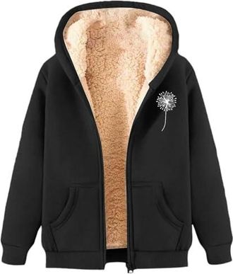 Generic 2026 Vestes dhiver B en velours &eacute;pais chaud de couleur unie cardigan Sherbet Sweat &agrave; capuche zipp&eacute; pour femme, Noir, 3XL