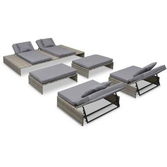vidaXL 5-tlg. Garten-Lounge-Set mit Auflagen Poly Rattan Grau Vidaxl