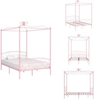 vidaXL Vidaxl - Cadre de lit à baldaquin sans matelas rose métal 140x200 cm - Cadre De Lit - Lit à Baldaquin - Lit Double - Lit Rose - Lit Metal