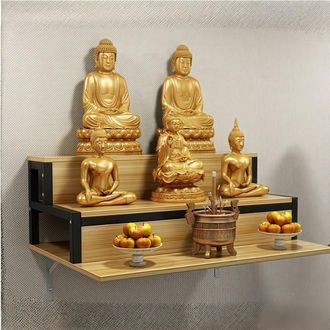 Generic Buddha-Schrein-Regal, Wand-Altarregal aus Holz, 3-st&ouml;ckiger Meditationstisch, dreieckiger St&auml;nder f&uuml;r Wohnzimmer, Arbeitszimmer, B&uuml;ro