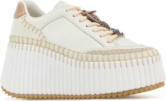 Chlo&eacute; Womens White Leather Nama Sneakers Lovelywhite