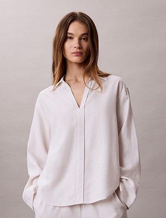 Calvin Klein Chemise tunique en lin m&eacute;lang&eacute;