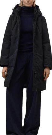 Ecoalf Langer schwarzer Mantel mit Kapuze, wasserdicht, minimalistischer Stil, f&uuml;r den Winter, modernes Design, Schwarz, 42