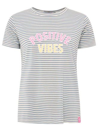 Zwillingsherz T-Shirt Positive Vibes gestickter Statement Schriftzug, Rundhals