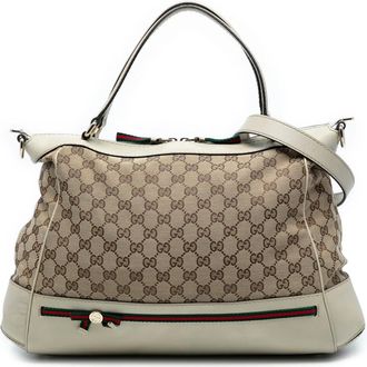 Gucci Hobo Bags - GG Canvas Web Mayfair Satchel - Gr. unisize - in Braun - f&uuml;r Damen
