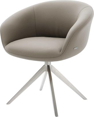 DELIFE Esszimmerstuhl Vinka-Flex mit Armlehnen Kreuzgestell breit Edelstahl Echt-Leder Schlamm 360° drehbar Wippfunktion Taschenfederkern