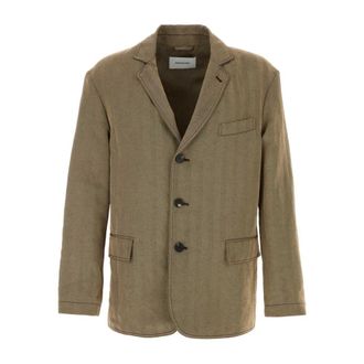 Ferragamo Bestickter Blazer aus Leinenmischung - - Jackets - Herren - Braun - M