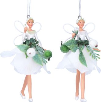 Gisela Graham Harz & Stoff Schneegl&ouml;ckchen & Beeren Organza Feen Set von 2