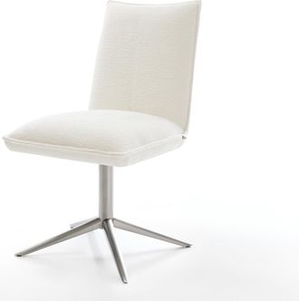 DELIFE Drehstuhl Lelio-Flex Boucl&eacute; Soft Beige Fu&szlig;kreuz Edelstahl 360&deg; drehbar Wippfunktion Taschenfederkern, Esszimmerst&uuml;hle