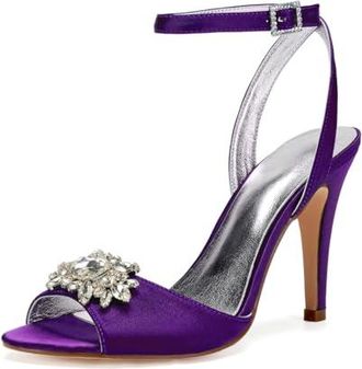 Generic 10.5CM Satin Stylet Femme &Eacute;t&eacute; Peep Toe Talons Hauts Sandales Mari&eacute;e Mariage Pompe Chaussures Soir&eacute;e Robe Chaussures,Dark Purple,42 EU