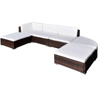 vidaXL Vidaxl - Salon de jardin 6 pcs avec coussins R&eacute;sine tress&eacute;e Marron