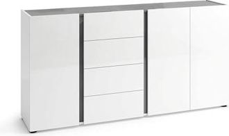 Dmora Kommode Banjul, Wohnzimmerbuffet, Wohnzimmer-Sideboard, Moderne Küchen-Speisekammer, Made in Italy, 180x38h92 cm, Glänzendes Weiß und Anthrazit