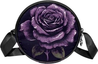 Generic Circle Sac &agrave; bandouli&egrave;re pour femme, violet et noir, petit sac &agrave; bandouli&egrave;re avec fermeture &eacute;clair, bretelles r&eacute;glables, sac &agrave; main rond d&eacute;contract&eacute; p