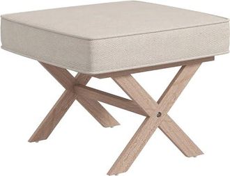 HOMCOM Repose Pied Salon Ottoman Pouf Salon Tabouret de canap&eacute; rectangulaire en Tissu avec si&egrave;ge rembourr&eacute;, Pieds en Bois dh&eacute;v&eacute;a pour Chambre &agrave; Coucher, Salo
