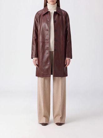 SOEUR Veste mi-longue &agrave; simple boutonnage en cuir dagneau
