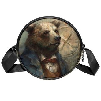 Generic Sac &agrave; bandouli&egrave;re rond pour femme, petit sac &agrave; bandouli&egrave;re vintage avec fermeture &eacute;clair, bretelles r&eacute;glables, sac &agrave; main rond d&eacute;contract&eacute; pour femmes