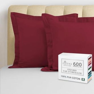 Pizuna Luxueux Set de 2 Taies doreiller 65x65 cm Rouge Rio, 100% Coton Longue Tige 600 Fils Armure Satin Taies doreiller Douces 65x65 en Coton (Rouge Rio)