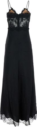 Self Portrait Lace-Trimmed Satin Dress - Black