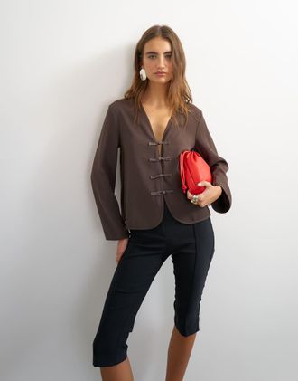 Topshop top &agrave; brandebourgs couleur chocolat-Marron
