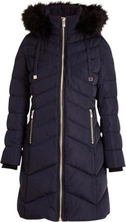 Morgan Doudoune Marine matelass&eacute;e pourvue dun col &agrave; Capuche en Fourrure synth&eacute;tique - Taille Numeric_42