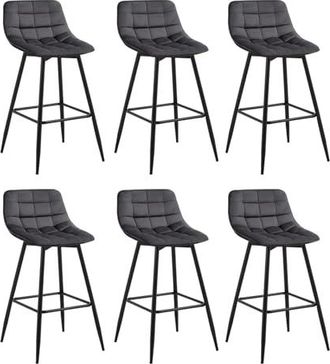 Woltu 6X Tabouret de Bar Style Bistro Chaise Haute pour Bar Assise rembourrée en Velours Doux avec Cadre en métal, Gris Foncé, BH143dgr-6
