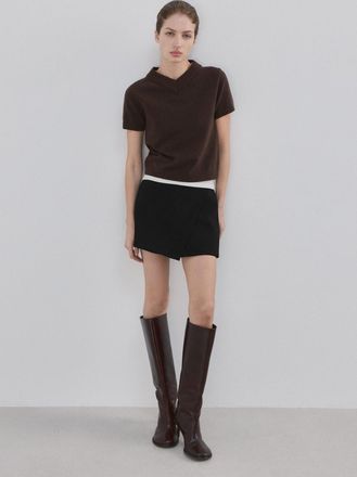 Mango Jupe short portefeuille noir - Femme - 32 - MANGO