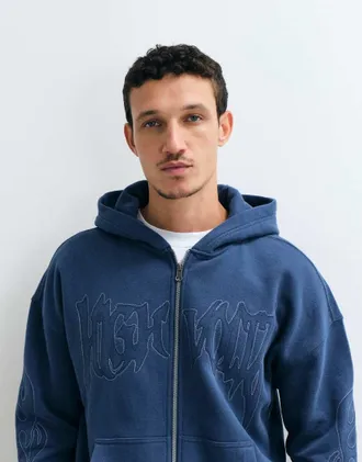 Hollister hoodie coupe carr&eacute;e avec d&eacute;tail aux manches en bleu