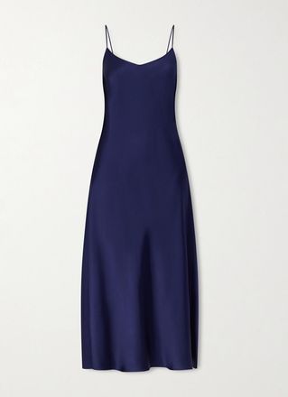 Another Tomorrow Midikleid Aus Satin - Blau