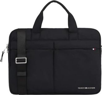 Tommy Hilfiger Sacoche pour Ordinateur Homme Signature Computer Bag Déperlante, Noir (Black), Taille Unique