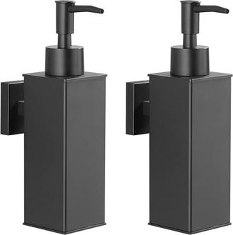 BGL Fashion Lot de 2 distributeurs de savon muraux en acier inoxydable 304 pour lavage des mains pour salle de bain et cuisine, noir
