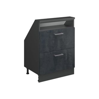 Vicco Küchenschrank für Dachschrägen R-Line, Schwarz Beton/Anthrazit, 60 cm mit 2 Schubladen