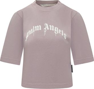 Palm Angels Femme, Tops, Violet, Taille: 38 FR Curved Logo Boxy T-Shirt