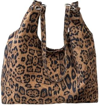 Generic Sac &agrave; main vintage pour femme avec imprim&eacute; gu&eacute;pard - Grande capacit&eacute; - Sac &agrave; main vintage - Pour voyage, shopping, usage quotidien, kaki, 20*10*17 CM 